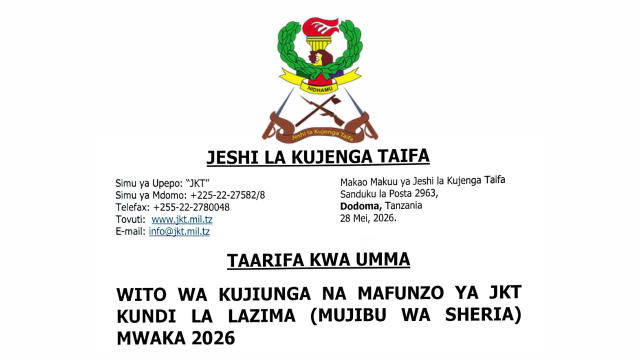 Majina ya Waliochaguliwa JKT 2026/2027 Form Six JKT Selection